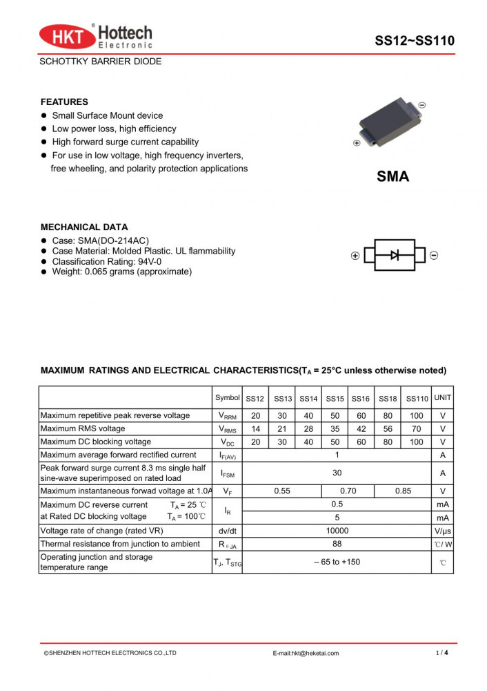SS14 datasheet page 1