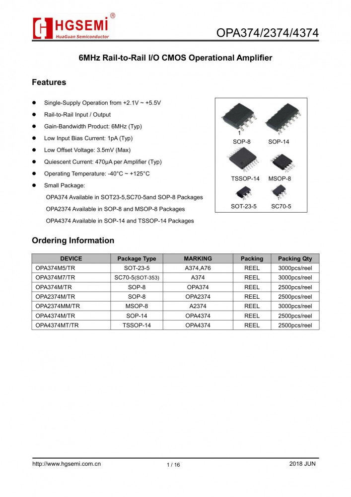 OPA2374M/TR technical document page 1