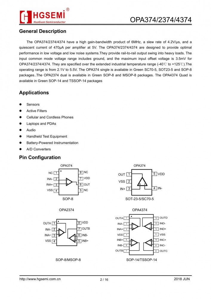 OPA2374M/TR technical document page 2