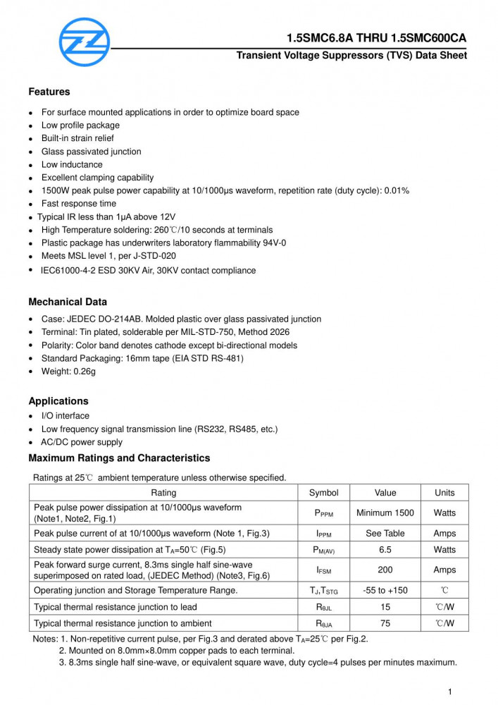 1.5SMC36A technical document page 1