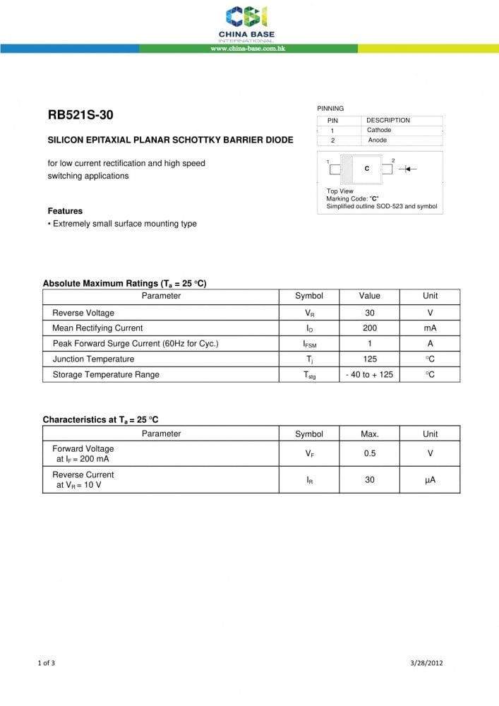 RB521S-30 datasheet page 1