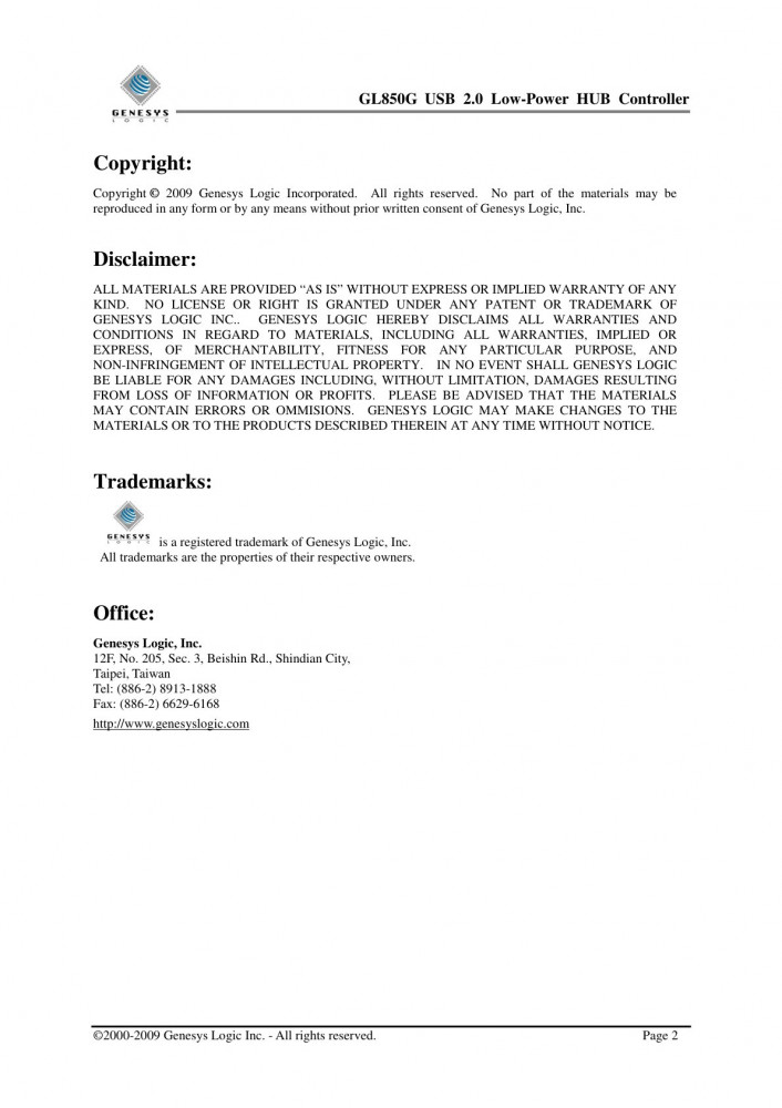 GL850G datasheet page 2