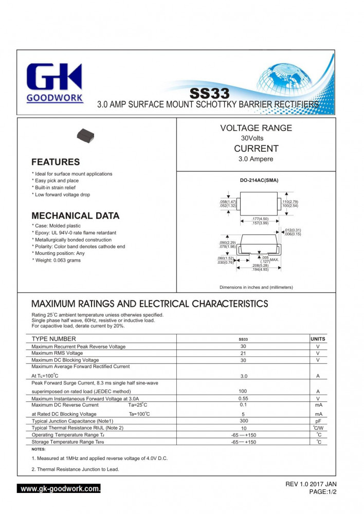 GOODWORK SS33 datasheet page 1
