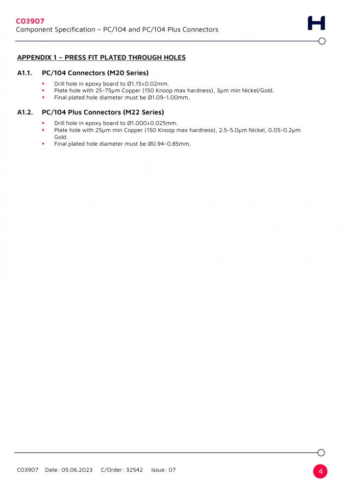Harwin PC/104 connector specification page 4