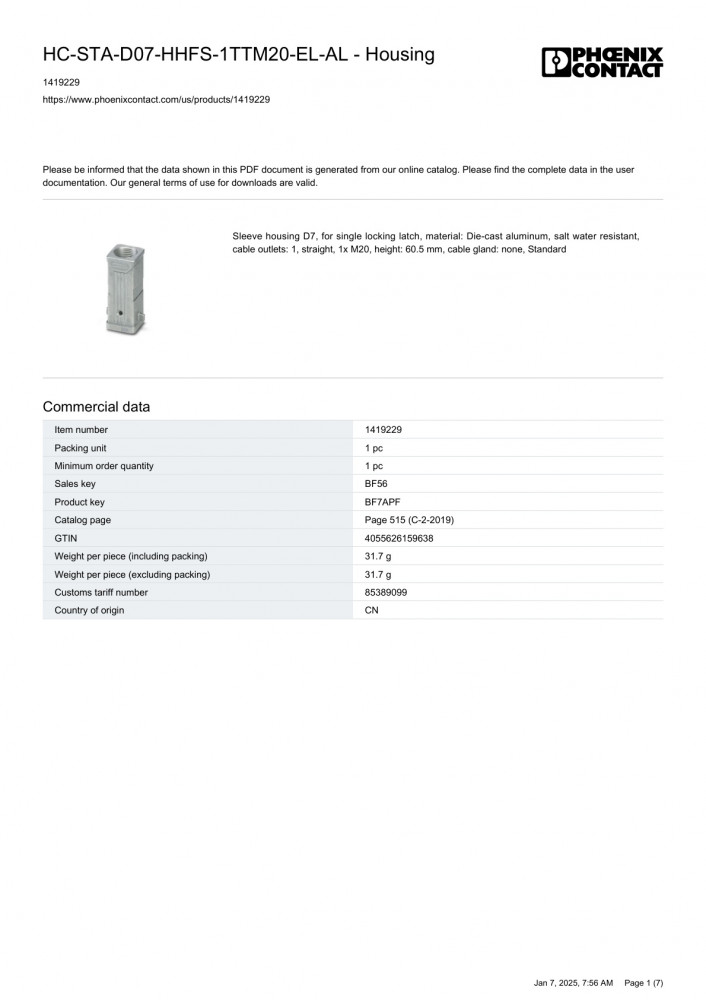 Phoenix Contact 1419229 technical document page 1