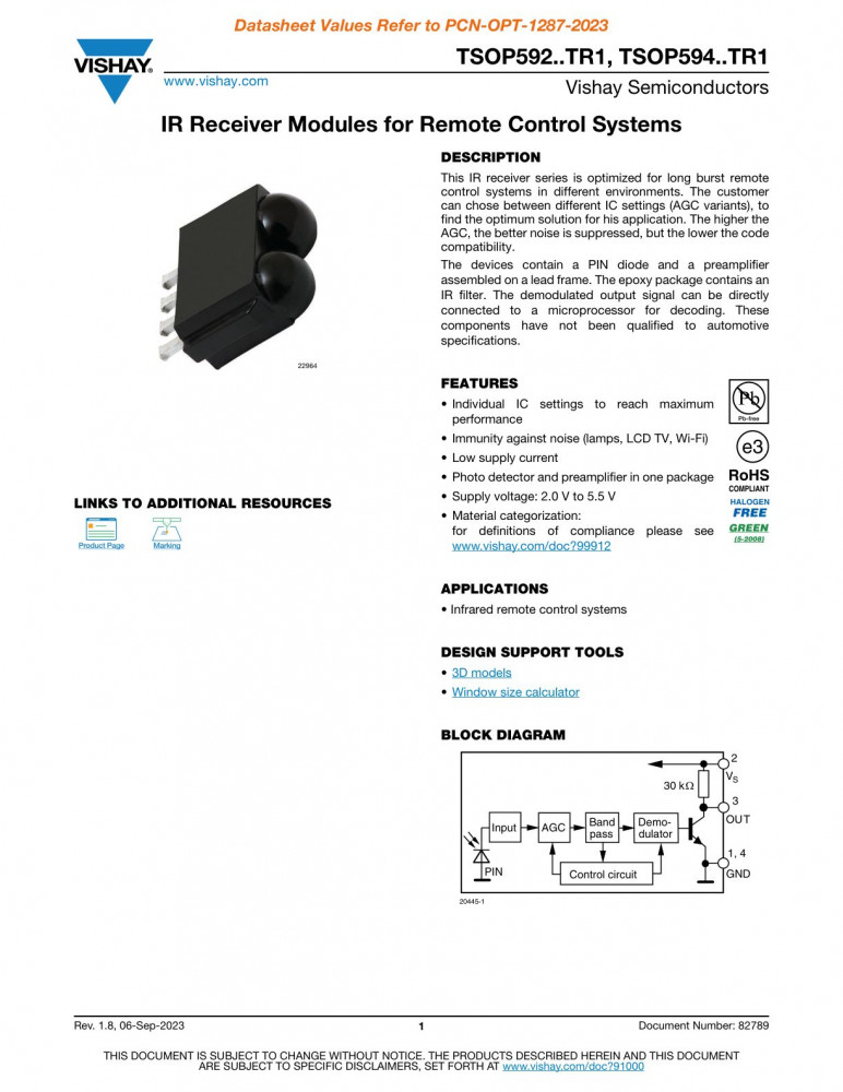 TSOP59230TR1 datasheet page 1