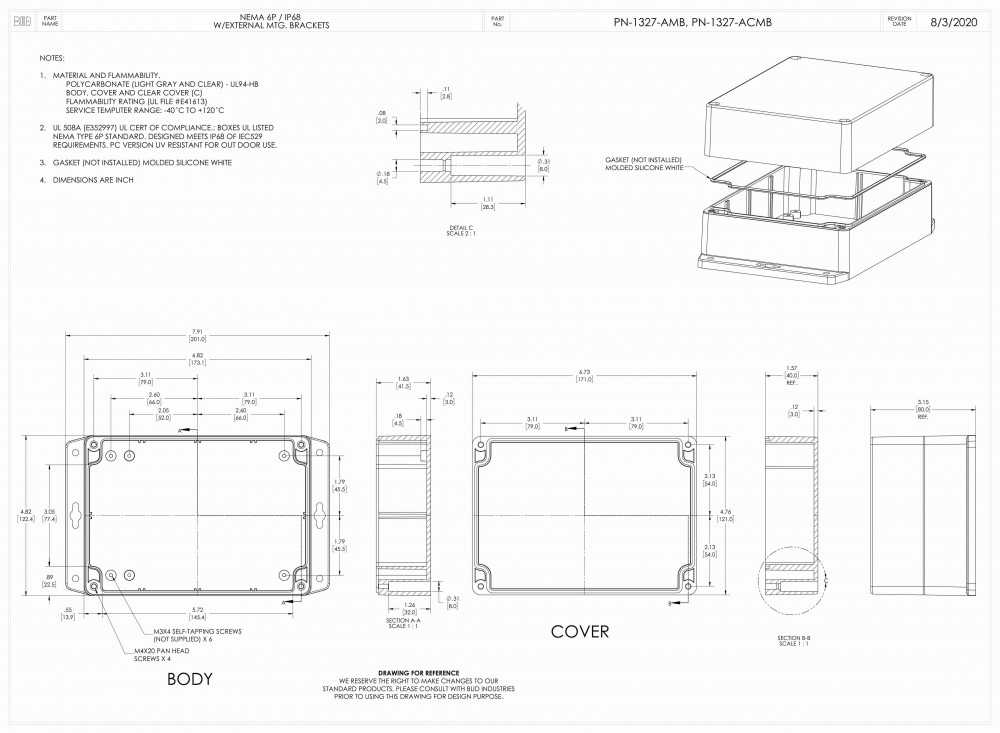 PN-1327-ACMB enclosure technical drawing preview