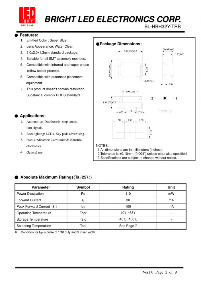 BL-HBH32Y-TRB technical document page 1