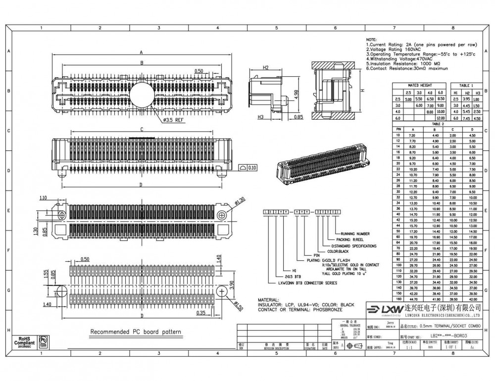 LXWCONN LB225-Y44-B0R03 technical drawing