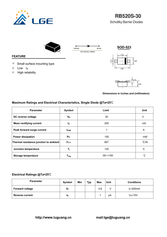 LGE RB520S-30 datasheet page 1