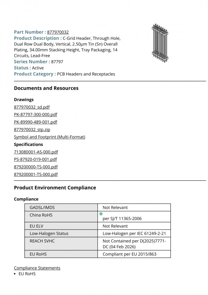 MOLEX 877970032 technical document page 1