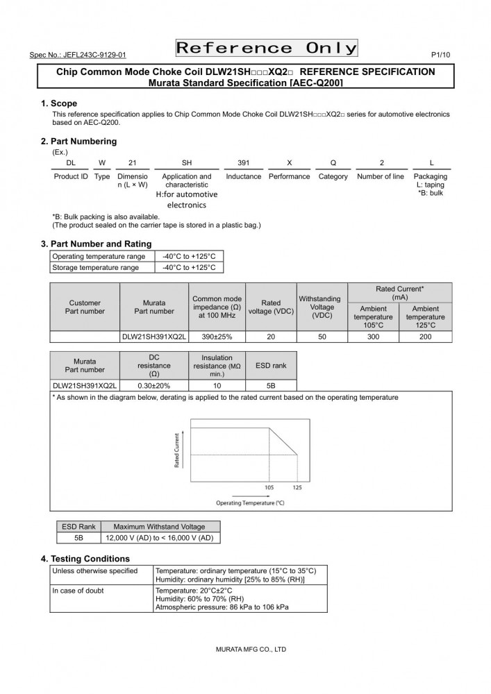 DLW21SH391XQ2L reference specification page 1
