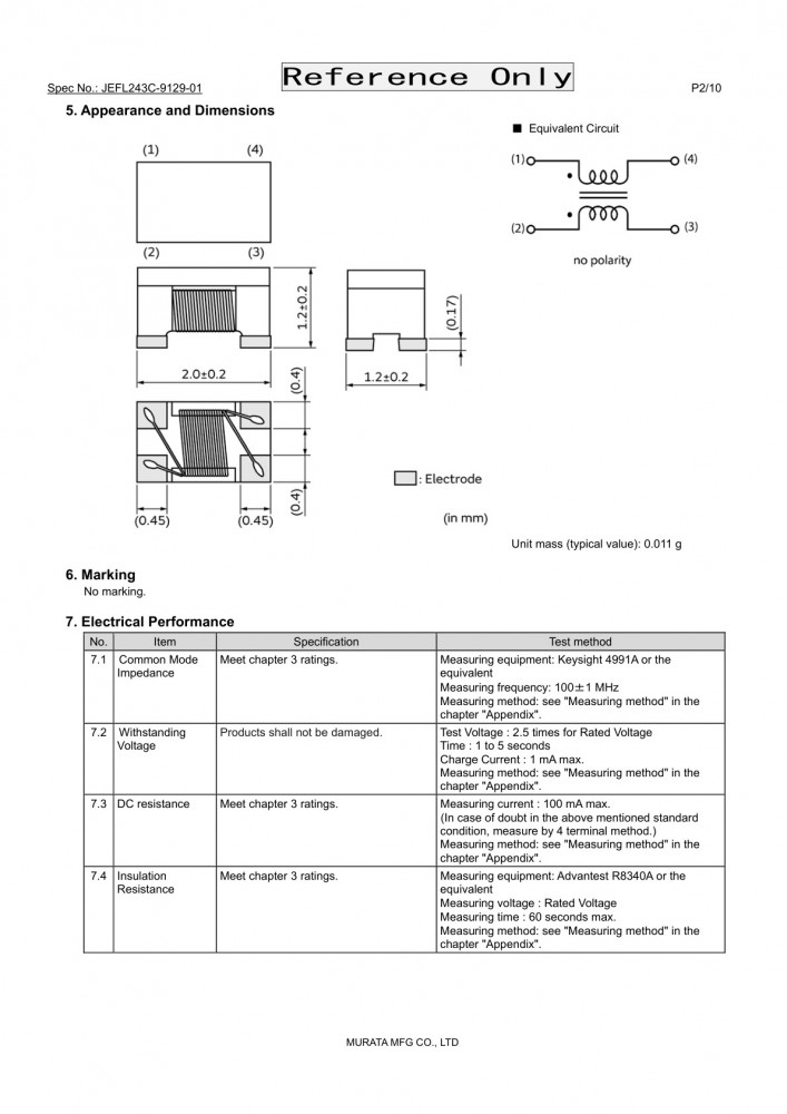 DLW21SH391XQ2L reference specification page 2
