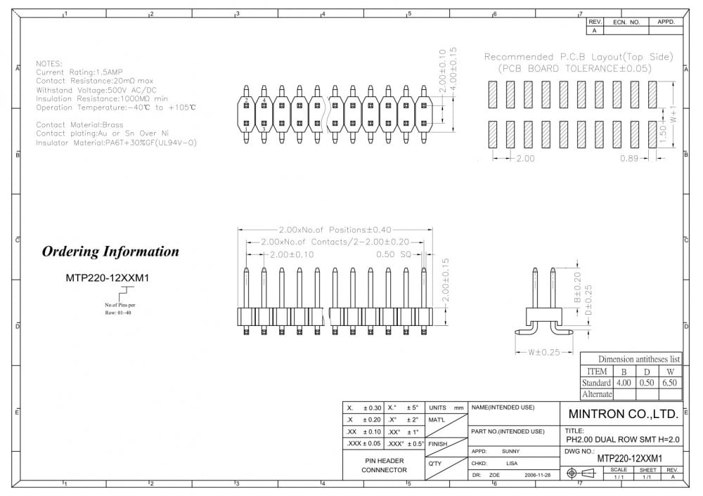 MINTRON MTP220-1208M1 technical drawing