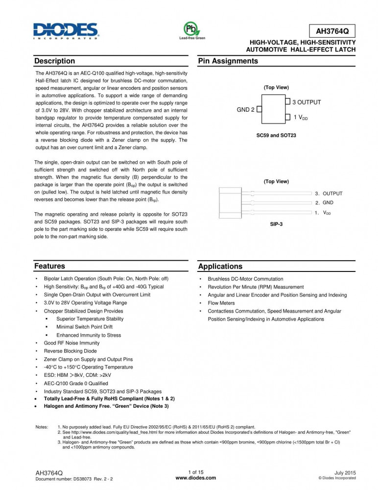 AH3764Q datasheet page 1