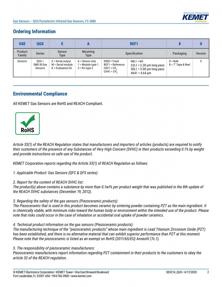 KEMET QGS documentation page 2