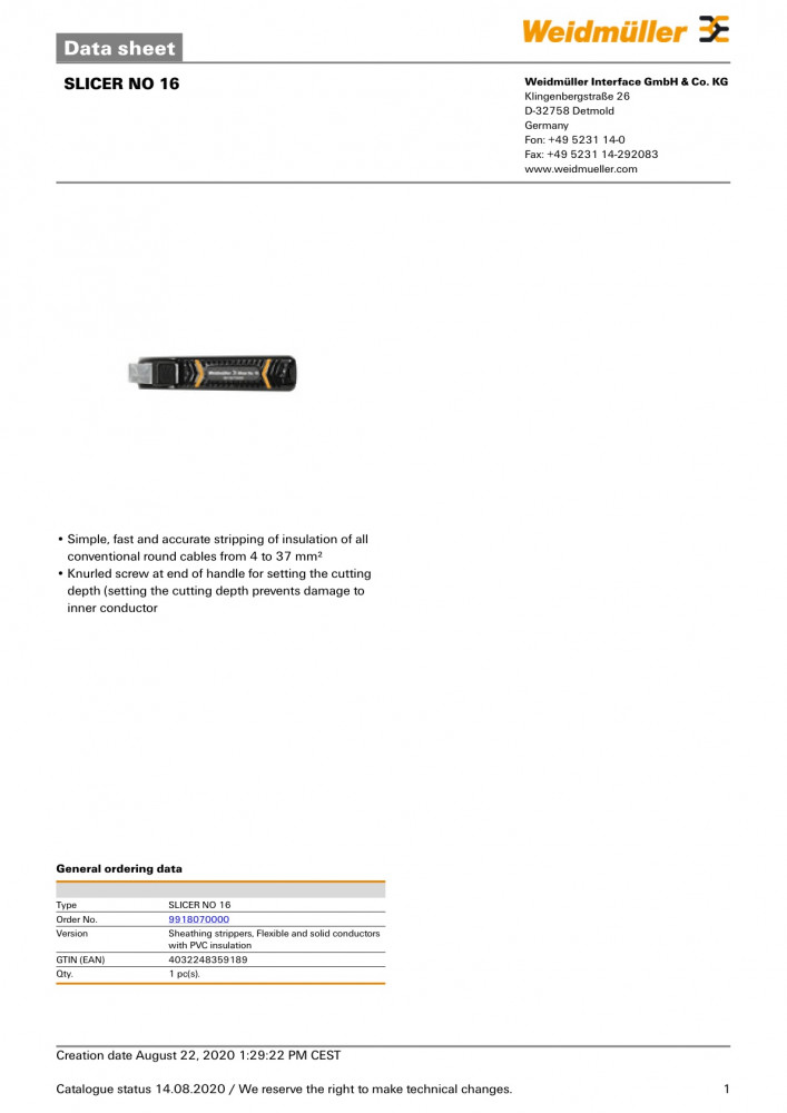 SLICER NO 16 product documentation preview, page 1