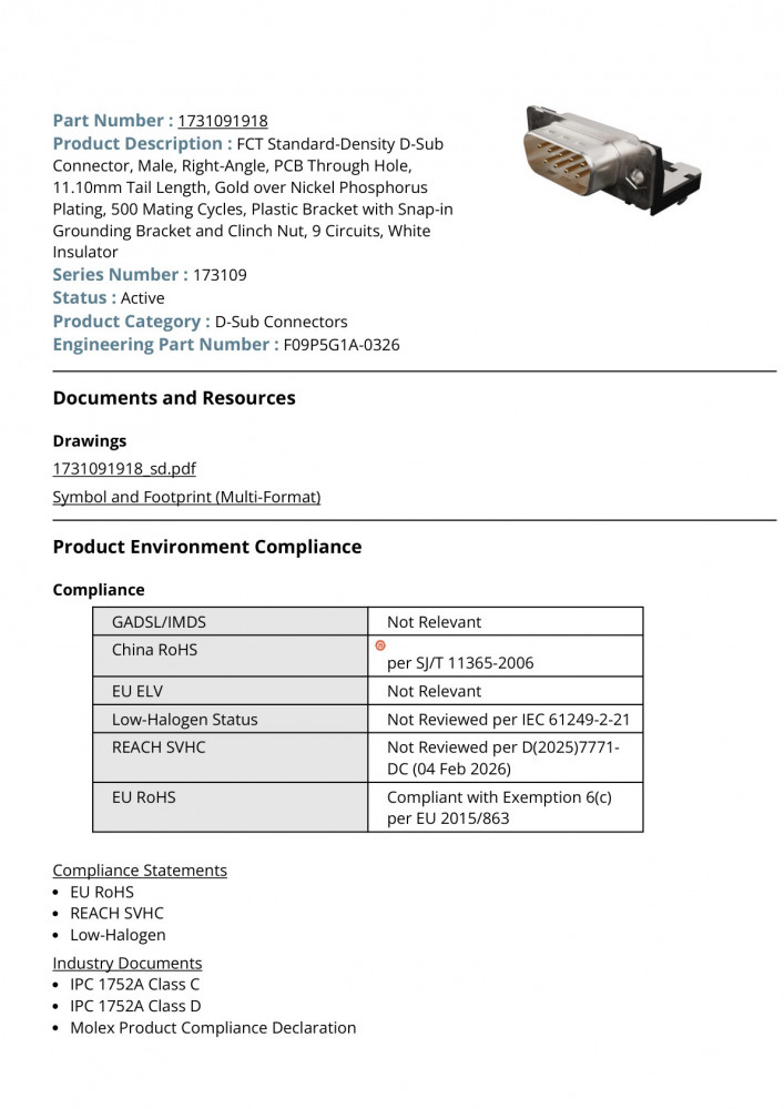MOLEX 1731091918 drawing page 1