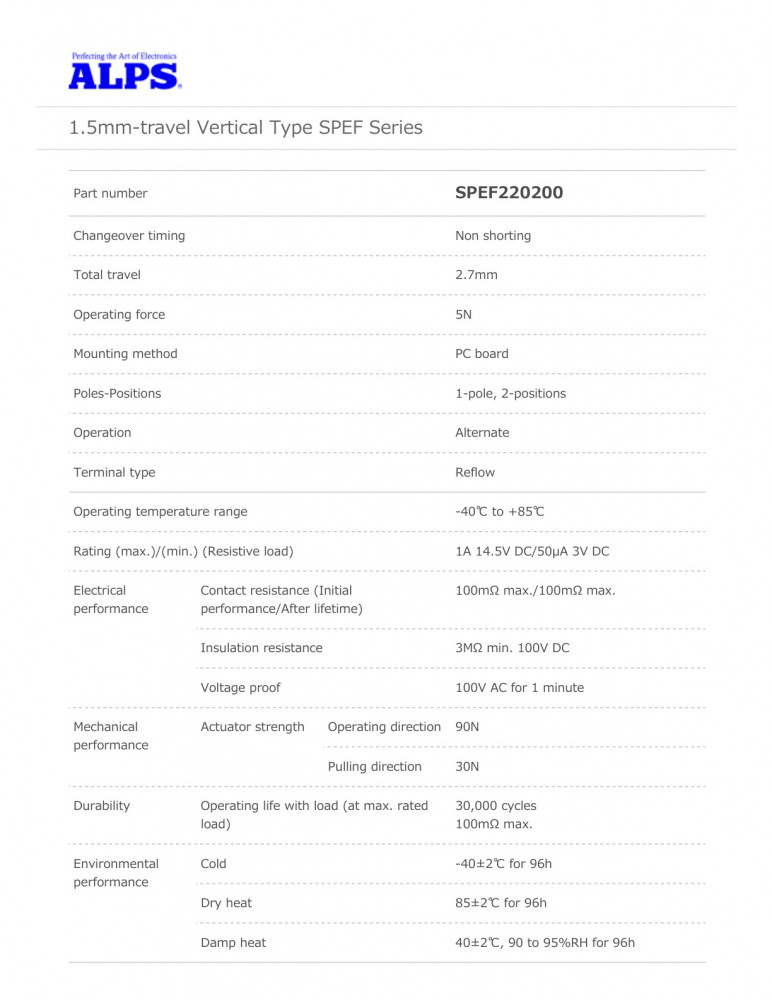 SPEF220200 technical document page 1