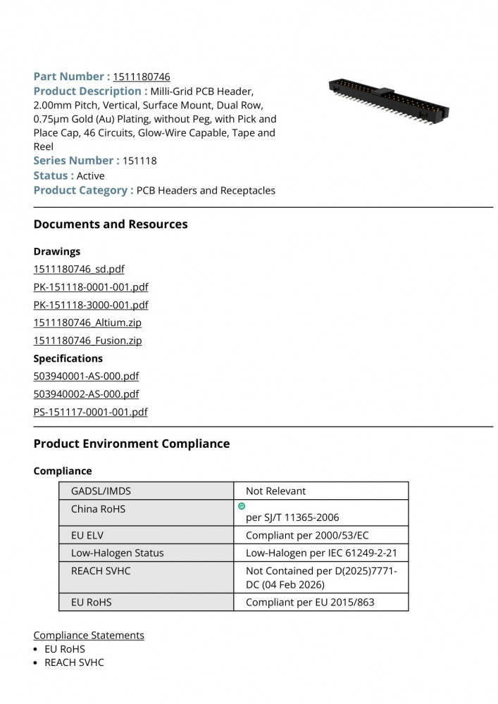 Molex product specification page 1