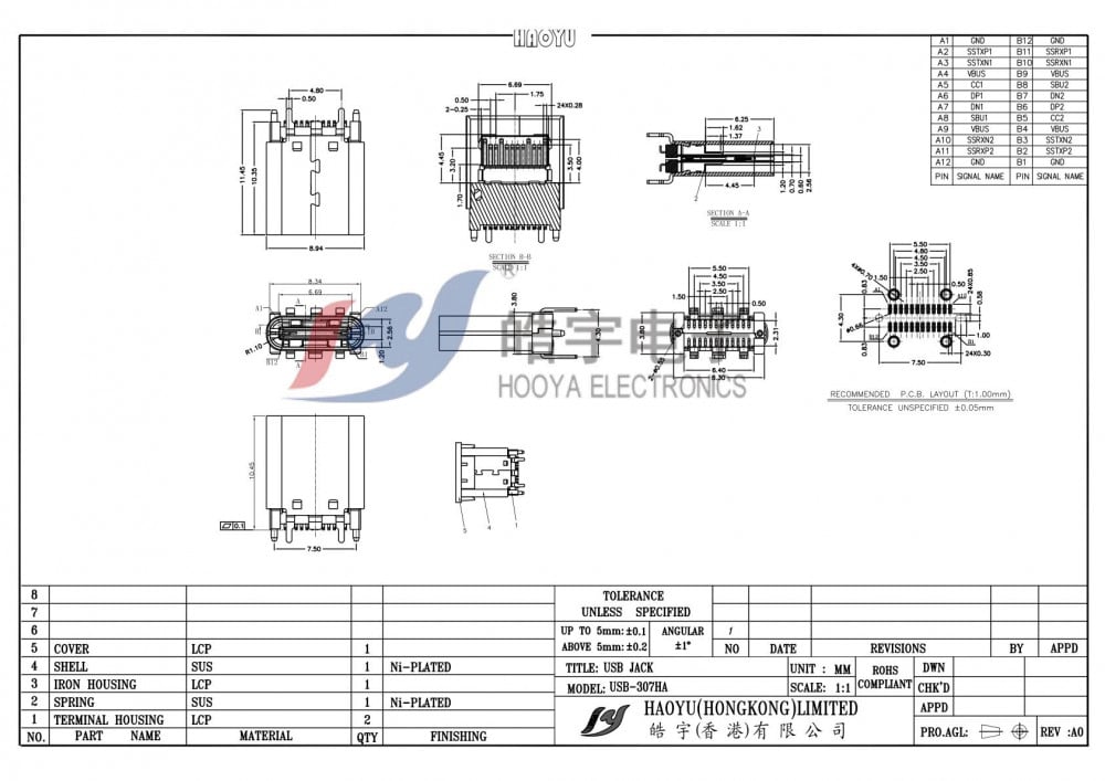 HOOYA USB-307HA drawing