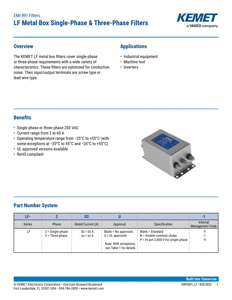 KEMET LF series datasheet page 1