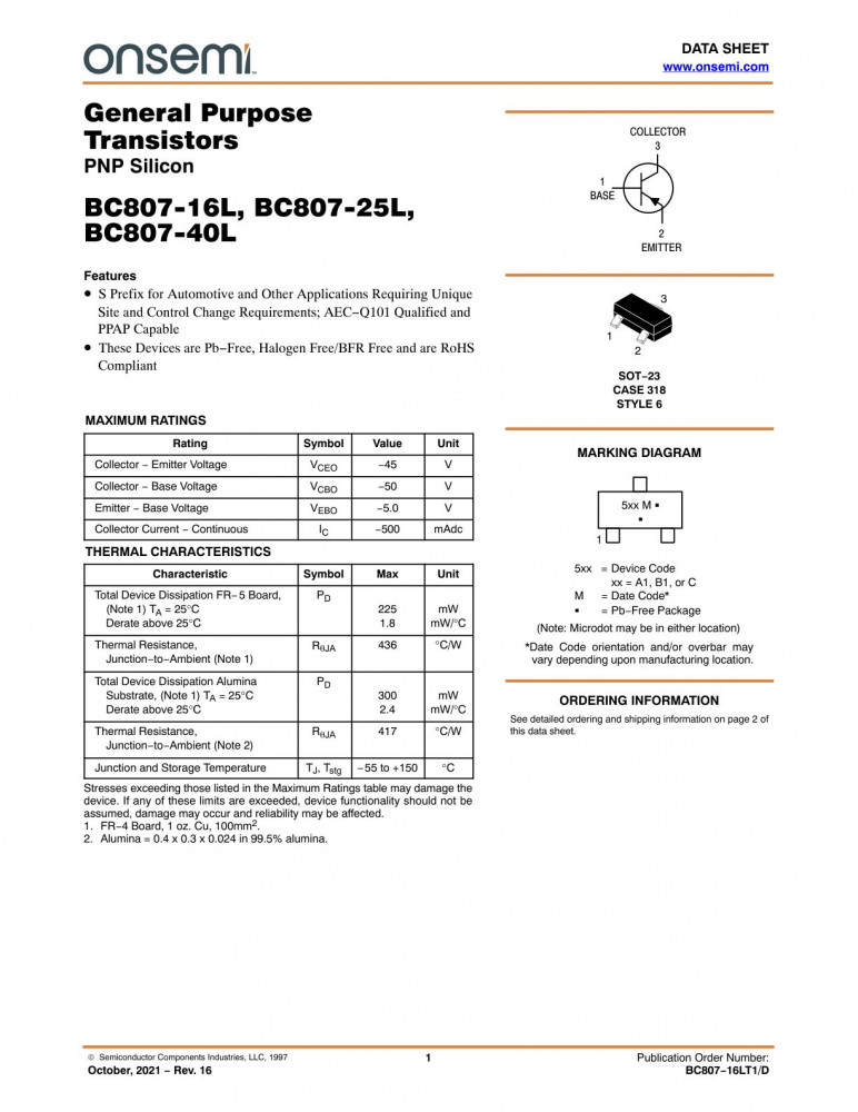 BC807-40LT1G datasheet page 1