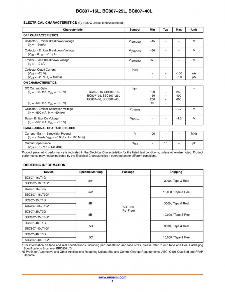 BC807-40LT1G datasheet page 2