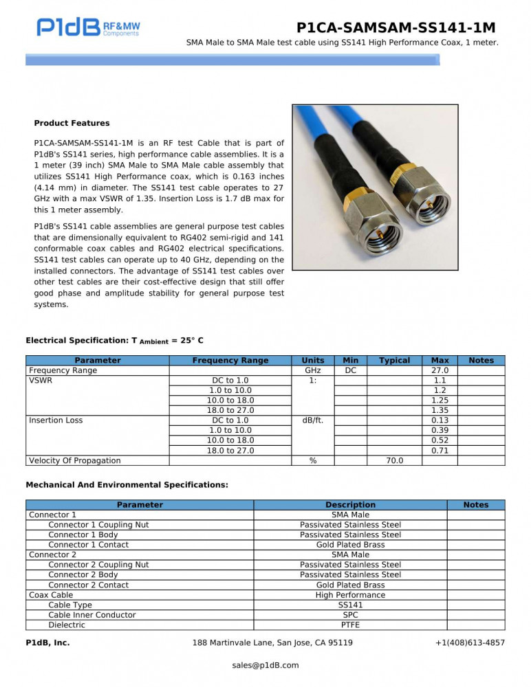 P1CA-SAMSAM-SS141-1M technical document page 1