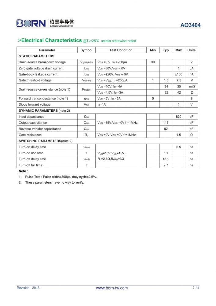 AO3404 datasheet page 2