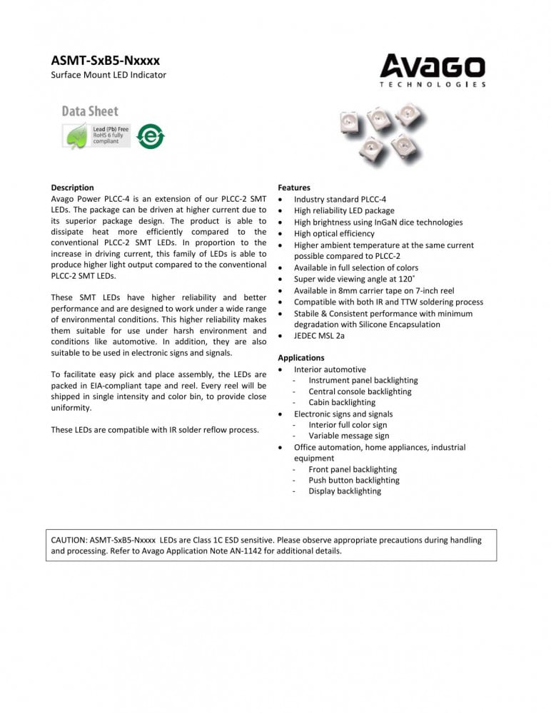 ASMT-SGB5-NW703 datasheet page 1