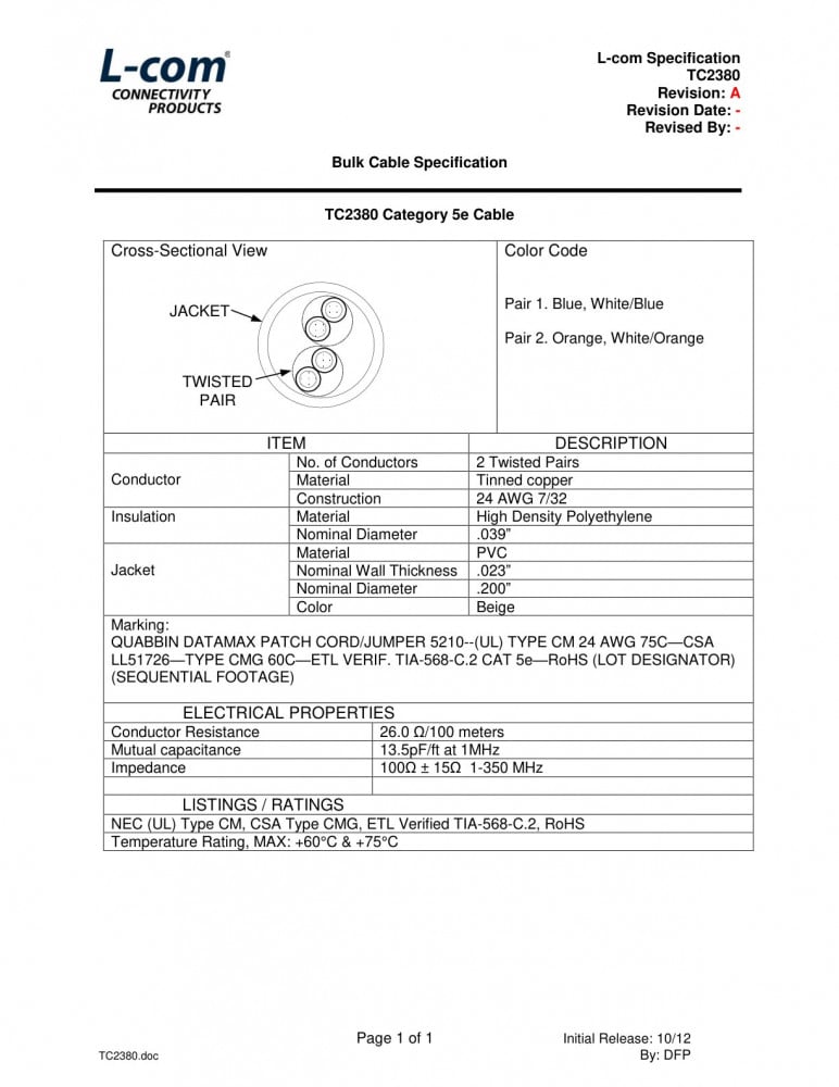 TC2380 technical document page