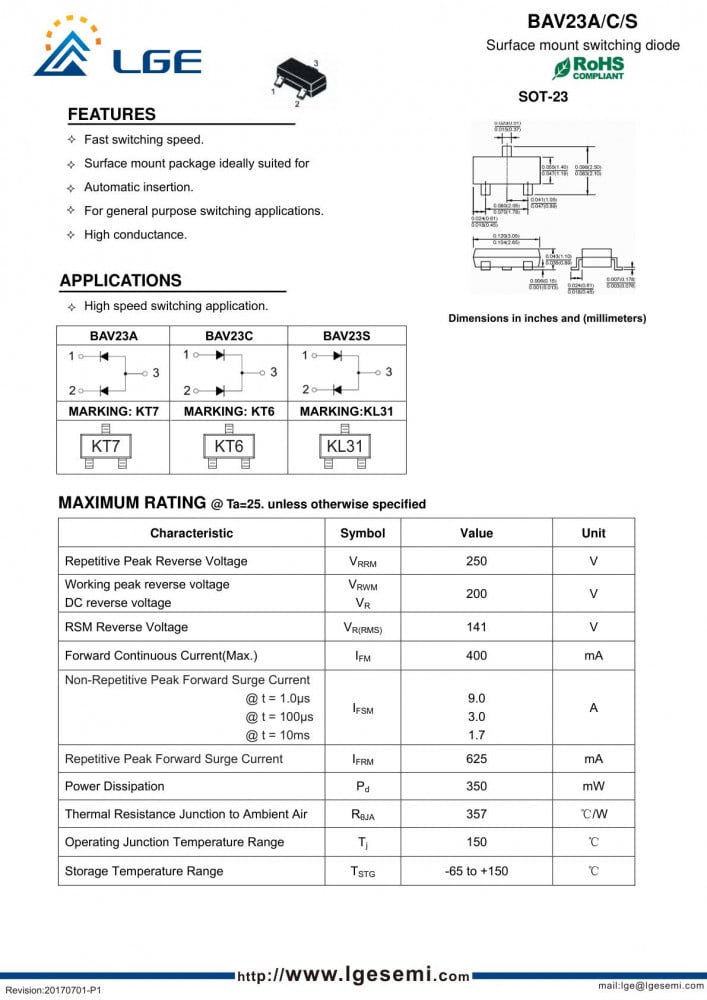 LGE BAV23C datasheet page 1