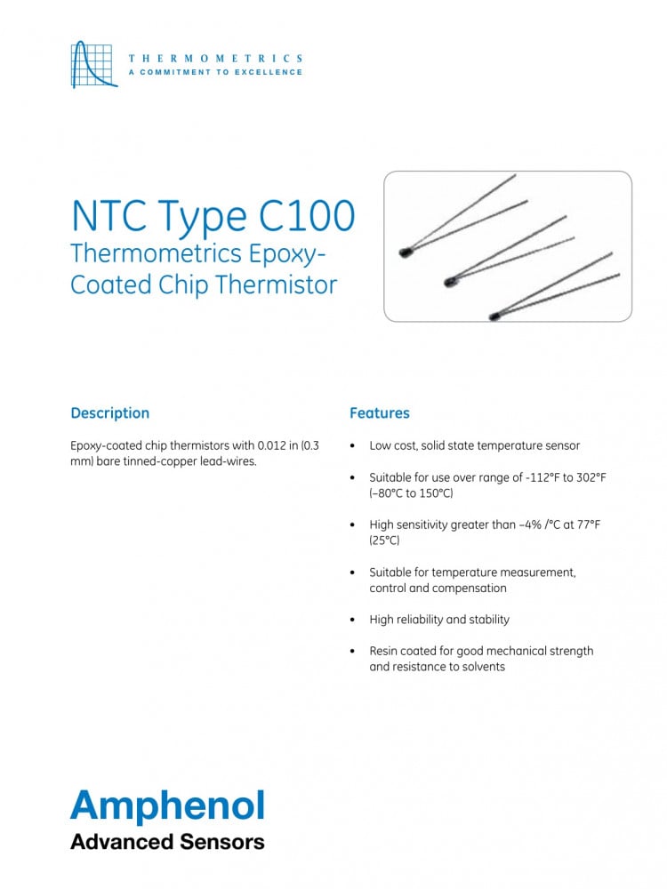 Amphenol C100 thermistor datasheet page 1