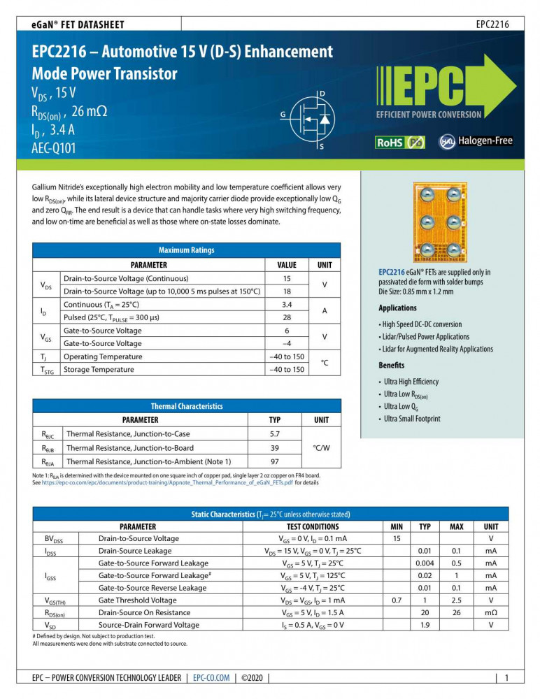 EPC2216 technical document page 1