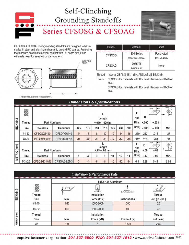 CFSOSG and CFSOAG self-grounding standoff technical document page