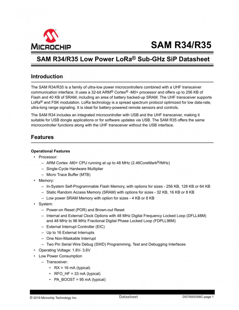 ATSAMR34J18 datasheet page 1