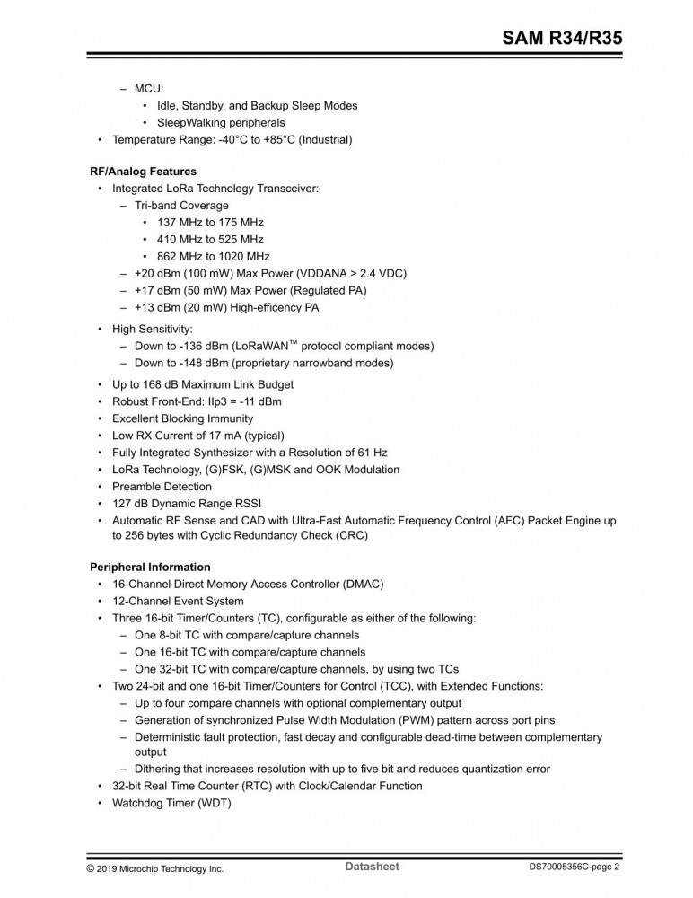 ATSAMR34J18 datasheet page 2