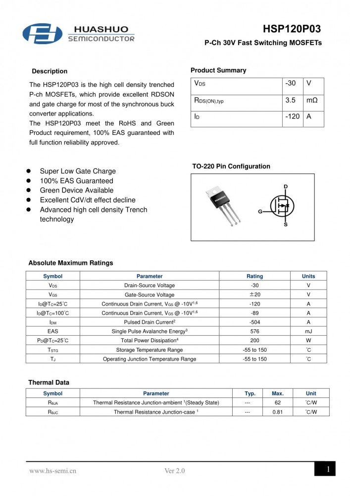 HSP120P03 datasheet page 1
