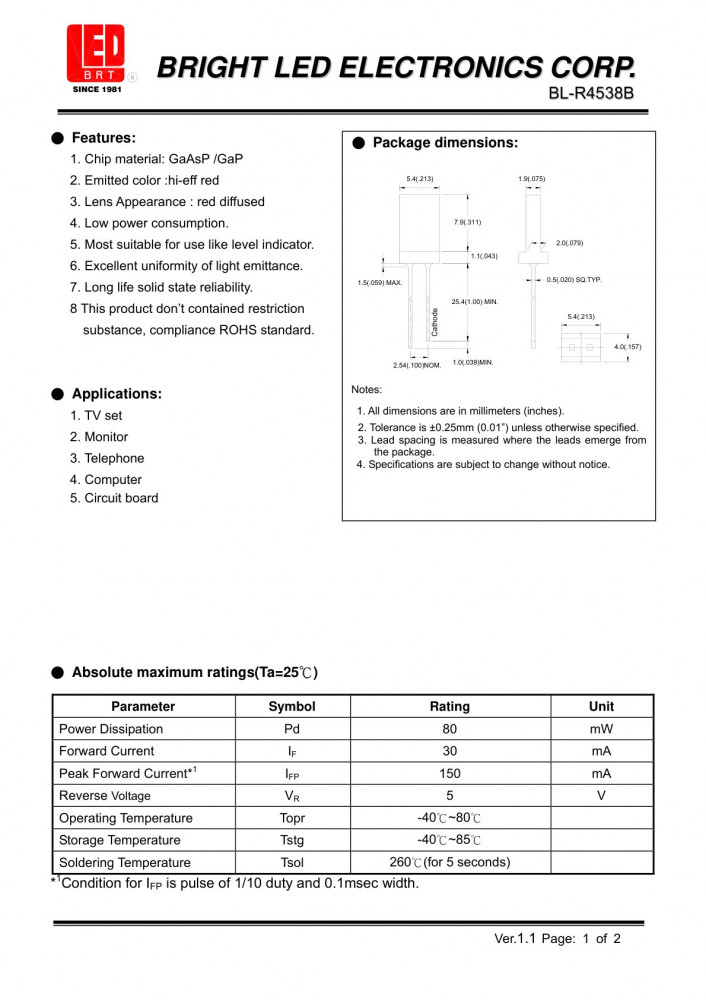 BL-R4538B datasheet page 1