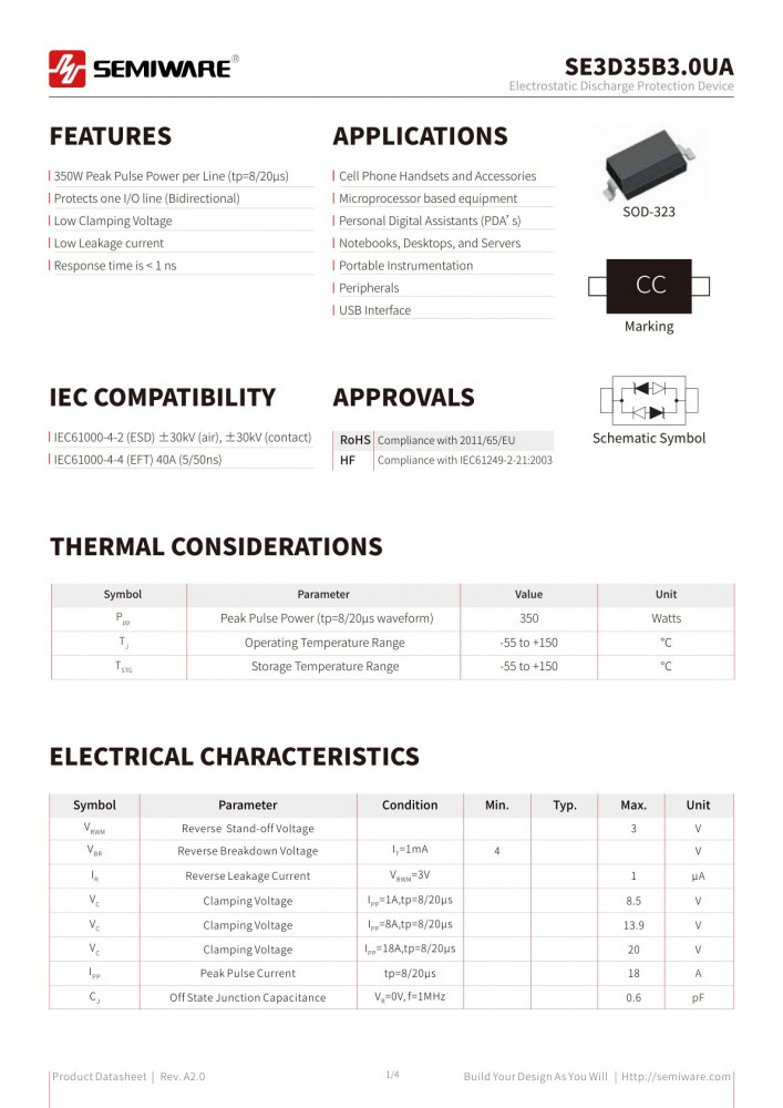 SEMIWARE SE3D35B3.0UA datasheet preview, page 1