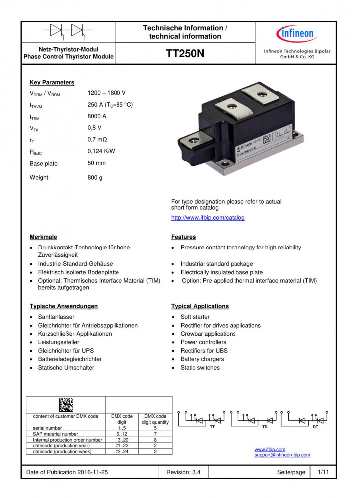 TD250N18KOF technical document page 1