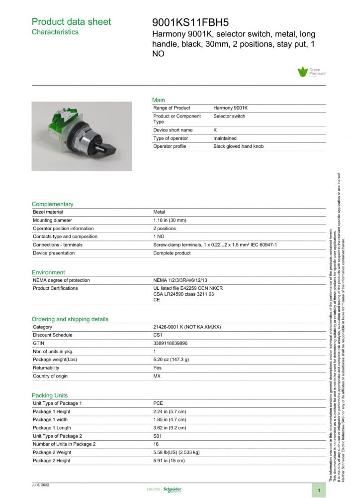 9001KS11FBH5 technical document page 1