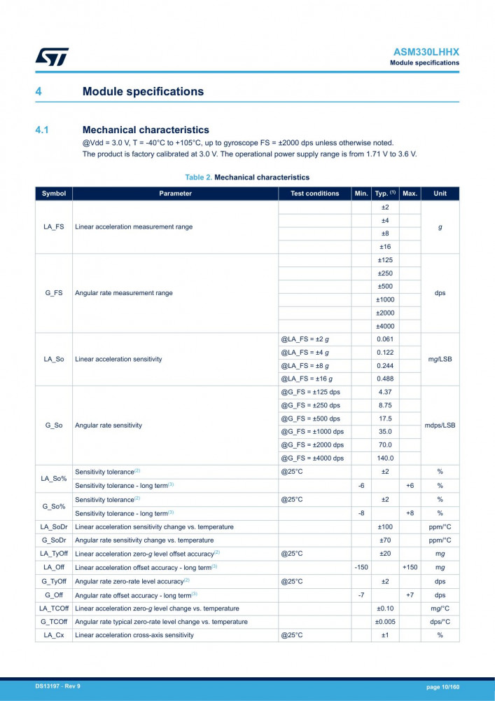 ASM330LHHX technical document page 10