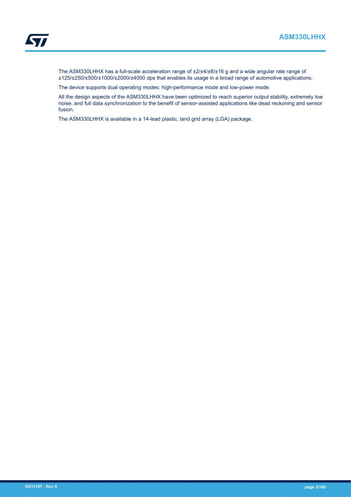 ASM330LHHX technical document page 2