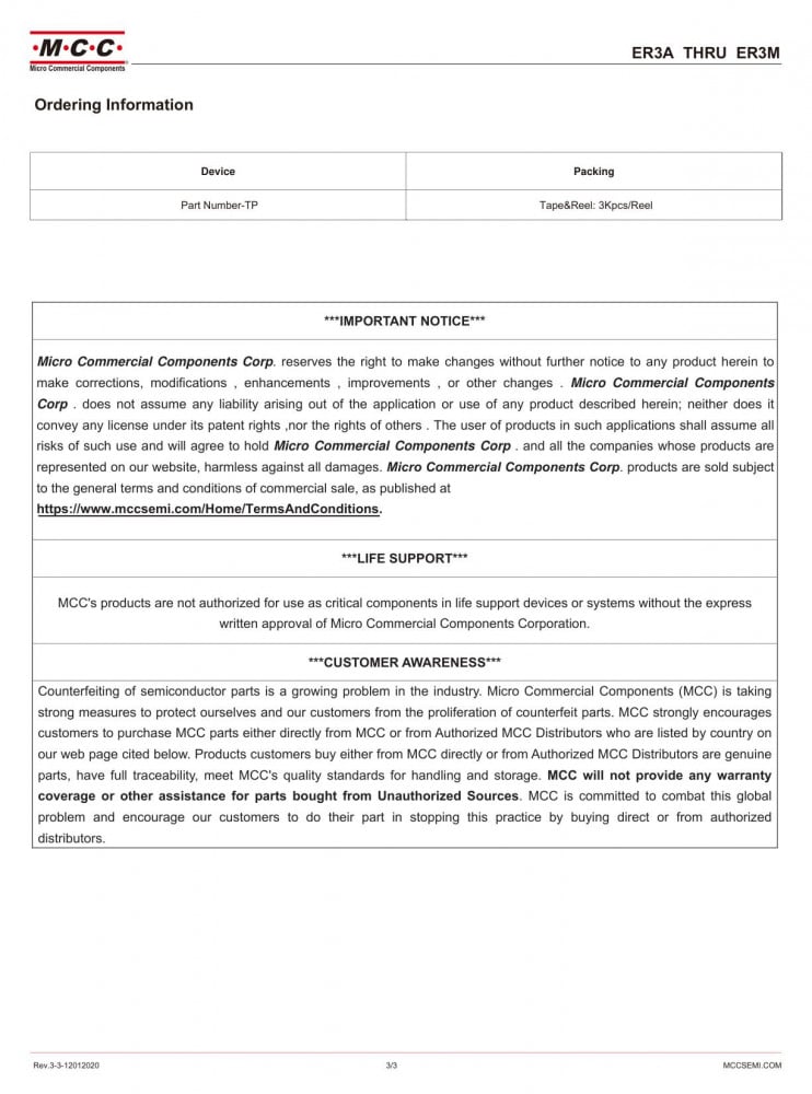 MCC ER3G-TP datasheet page 3