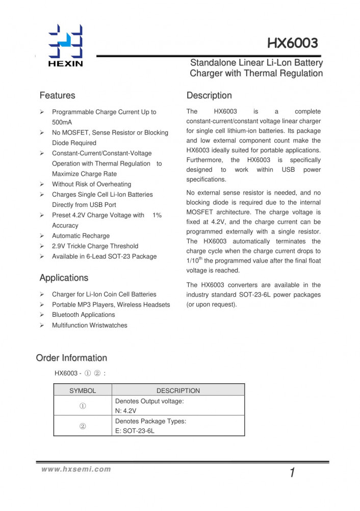 HX6003 datasheet page 1