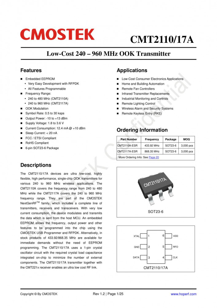 CMT2117A-ESR datasheet page 1