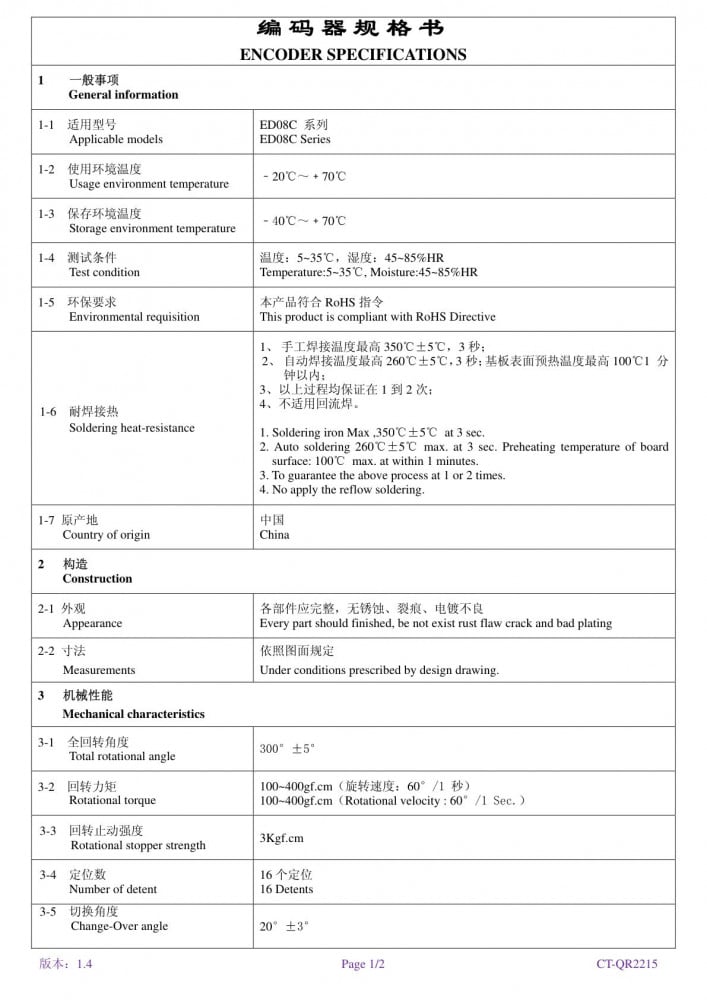 CTR ED08C encoder specification page 2