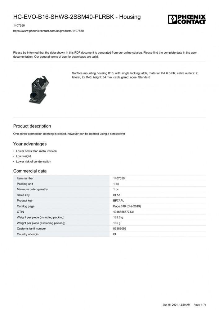 Phoenix Contact 1407650 product document page 1